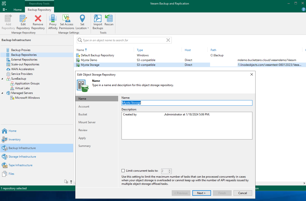 Configuring (Connecting) Veeam to use Myota Cyberstorage